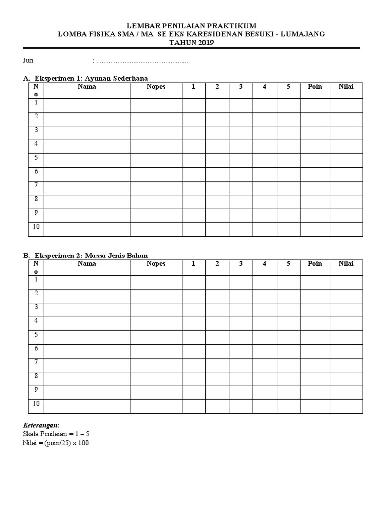 Lembar Penilaian Praktek | PDF
