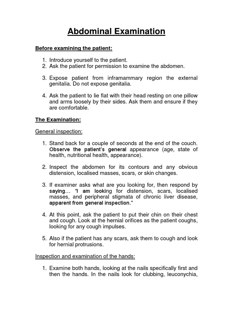Abdominal Examination: Before Examining The Patient | PDF | Abdomen | Aorta
