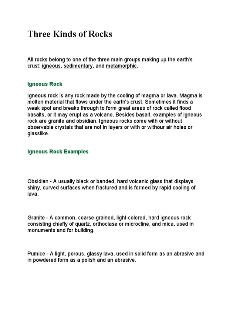 Three Kinds of Rocks | PDF | Rock (Geology) | Igneous Rock