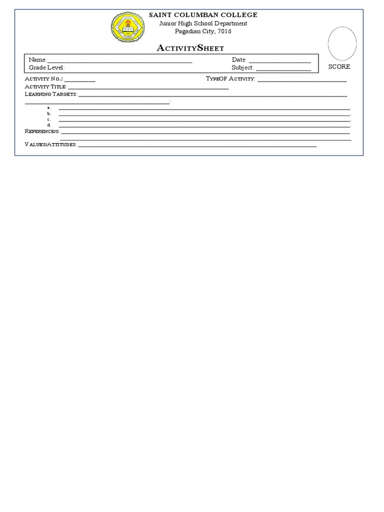 Activity Sheet (Saint Columban College Junior High School Department ...