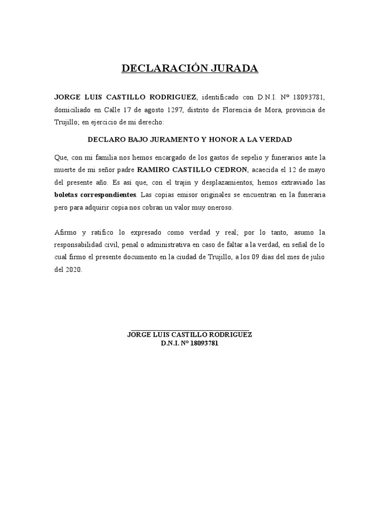 DECLARACIÓN JURADA Boletas Fune | PDF