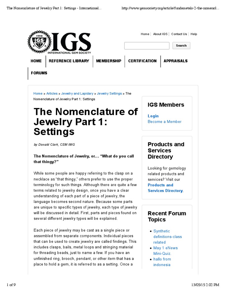 The Nomenclature of Jewelry Part 1 - Settings - International Gem ...