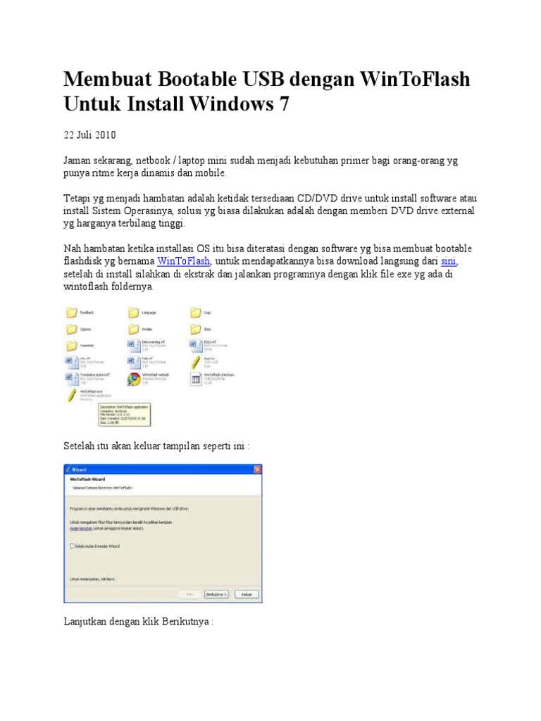 Membuat Bootable USB Dengan WinToFlash Untuk Install Windows | PDF