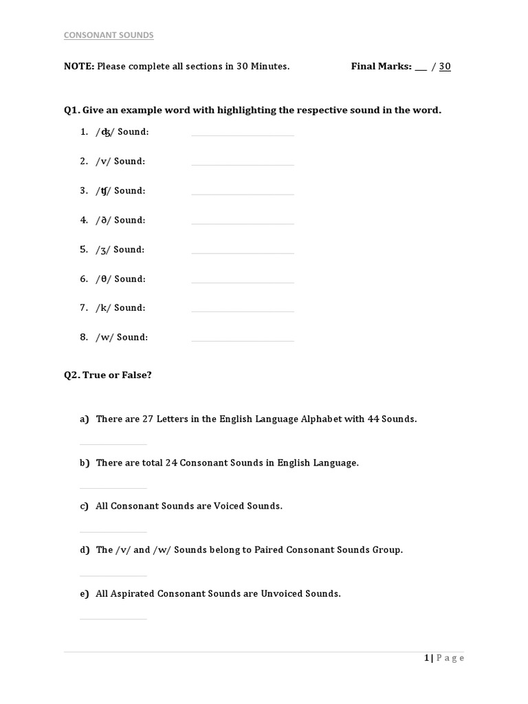 Consonant Sounds Quiz and Exercises | PDF | Consonant | Semiotics
