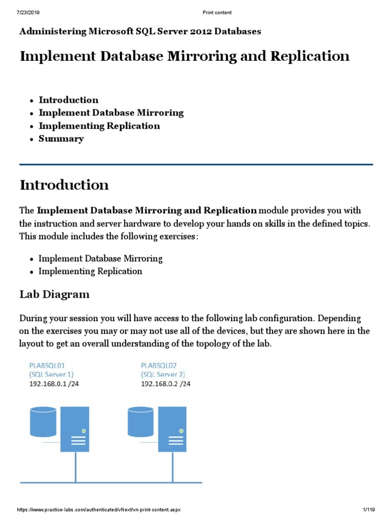 Implement Database Mirroring And Replication Pdf Microsoft Sql Server Replication Computing