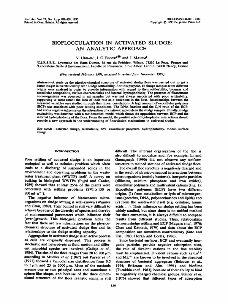 Bioflocculation in Activated Sludge: An Analytic Approach | PDF ...