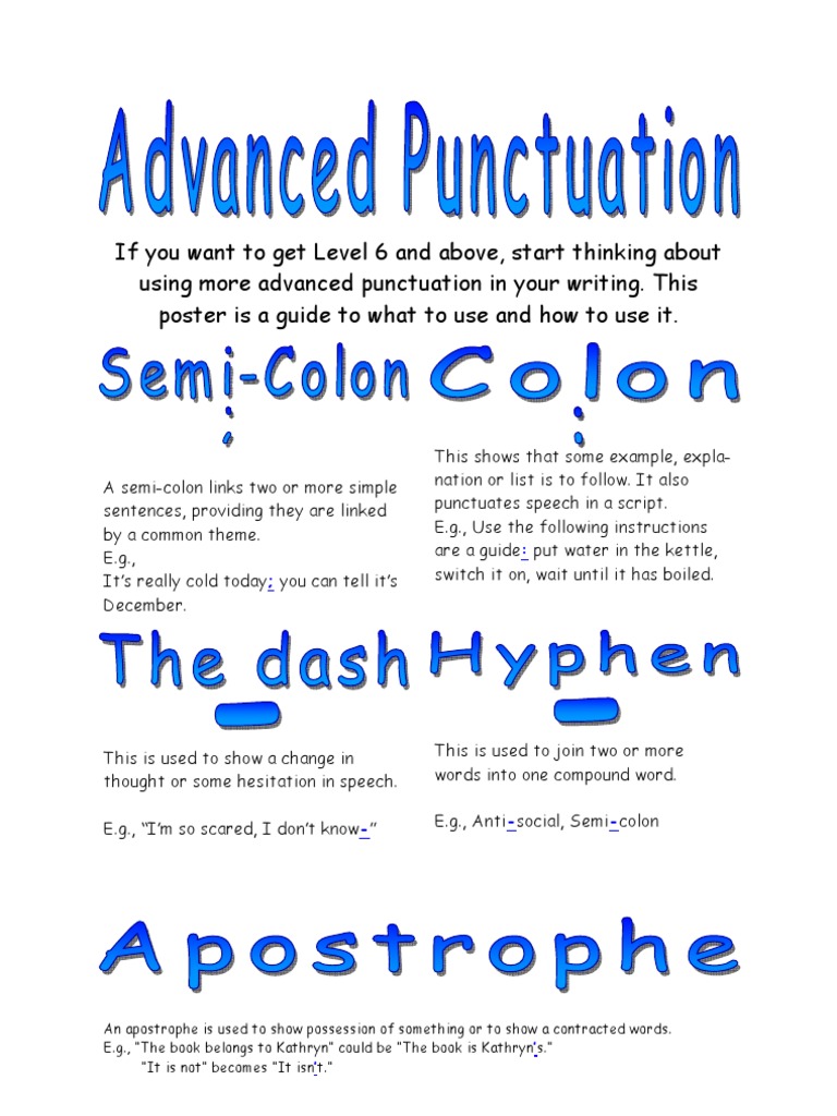 Advanced Punctuation Poster | PDF | Language Arts & Discipline