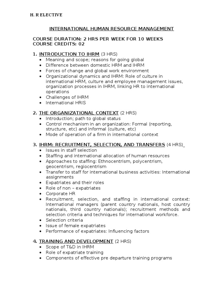 Course Outline International Human Resource Management,IHRM | Human ... Course Outline International Human Resource Management,IHRM | Human ...