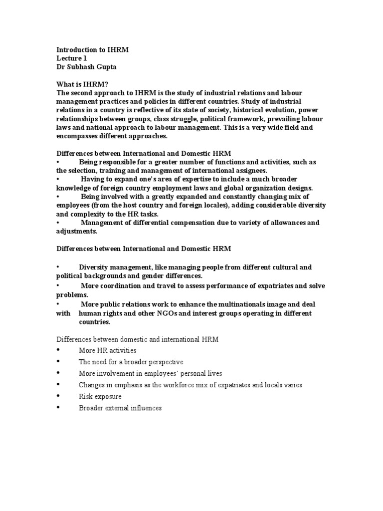 IHRM Lectures 1-5, International Human Resource Management | PDF ...