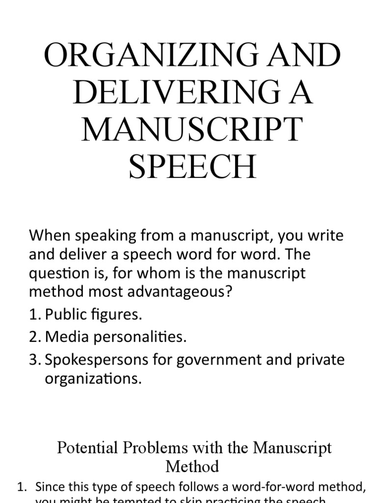 Organizing and Delivering A Manuscript Speech | PDF