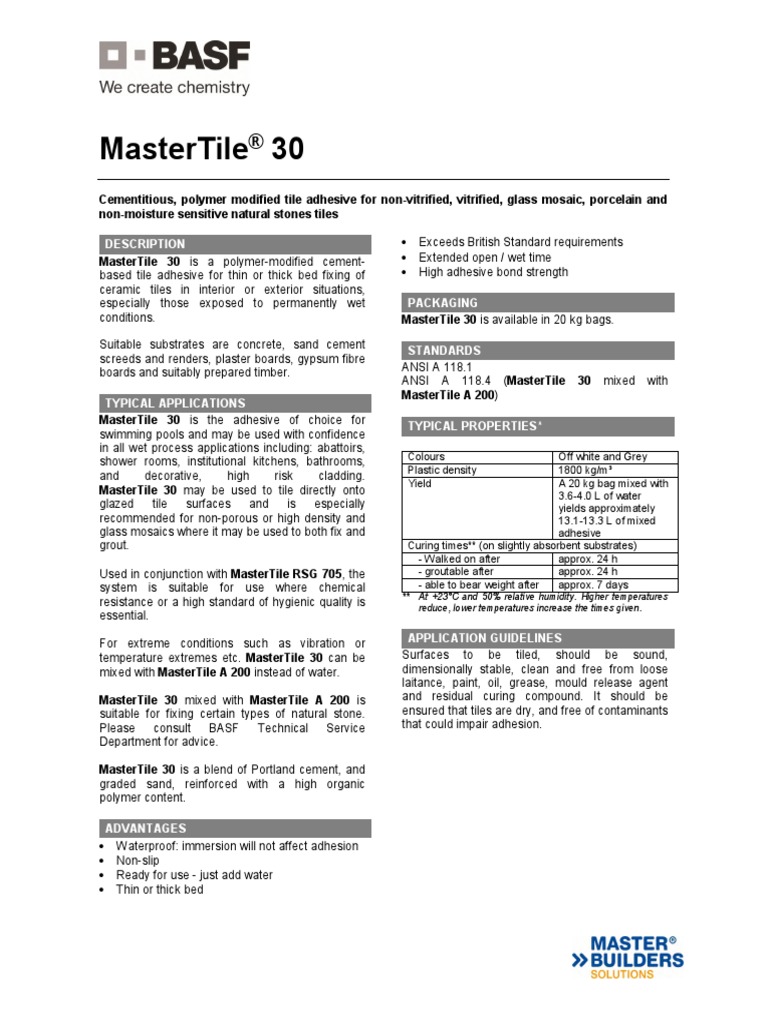DBASF Mastertile30 | PDF | Tile | Adhesive