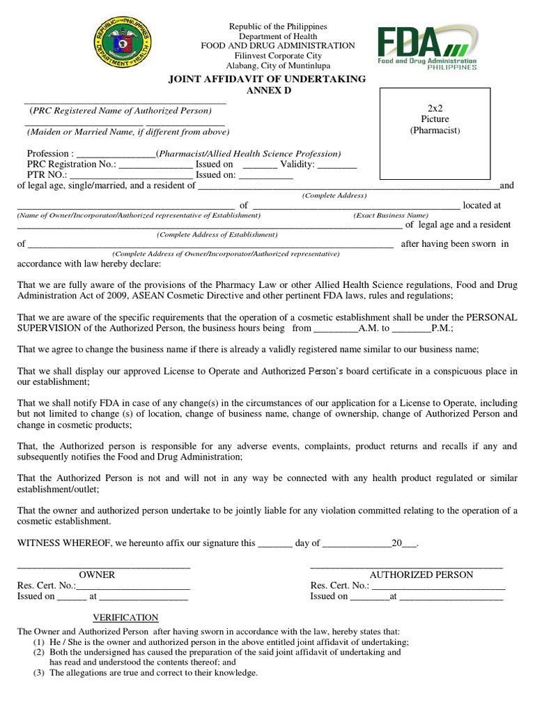 FDA Philippines Letter of Undertaking | PDF | Pharmacy | Food And Drug ...