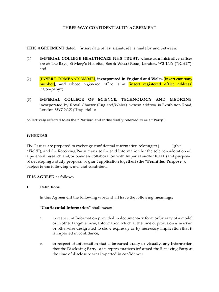 Tripartite NDA Sample 2 | PDF | Confidentiality | Discovery (Law)