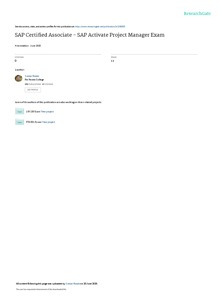 Sap Certified Associate Sap Activate Project Manager Exam June 2020