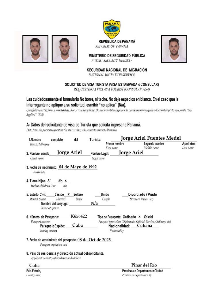 Planilla de Solicitud de Visa Panamá-1 PDF | PDF