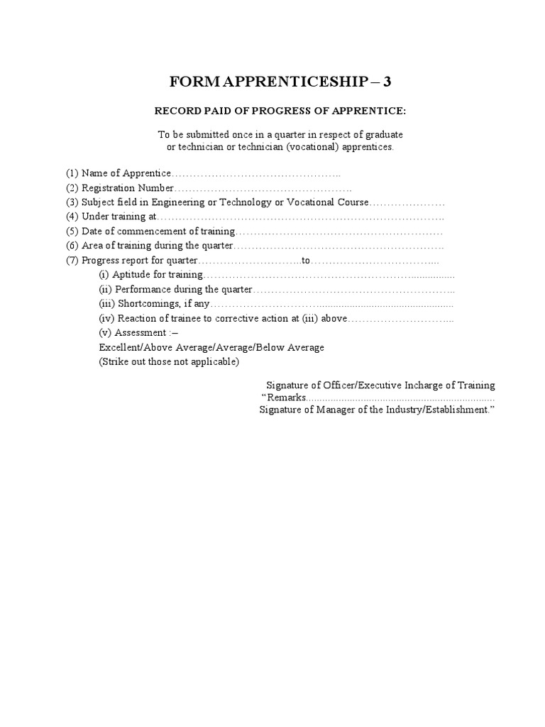 Form Apprenticeship - 3: Record Paid of Progress of Apprentice | PDF