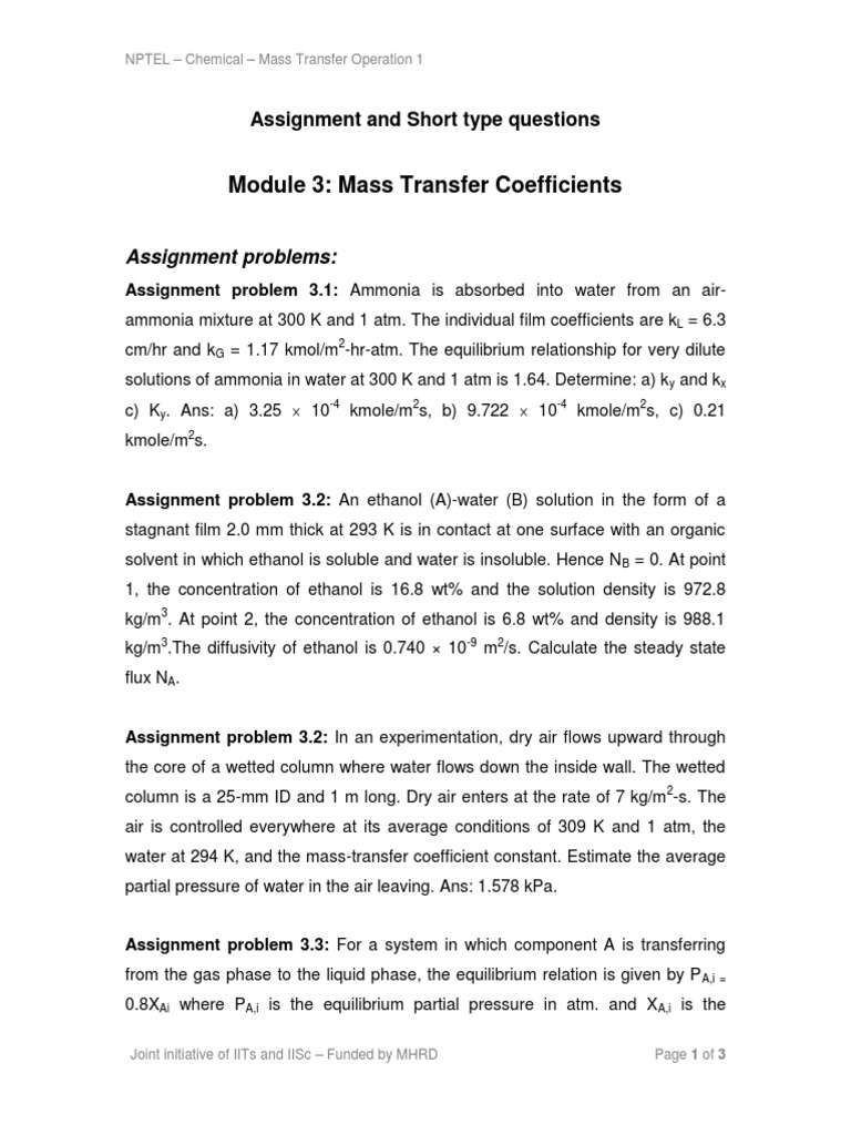 Assignment 3 | PDF | Mass Transfer | Solubility