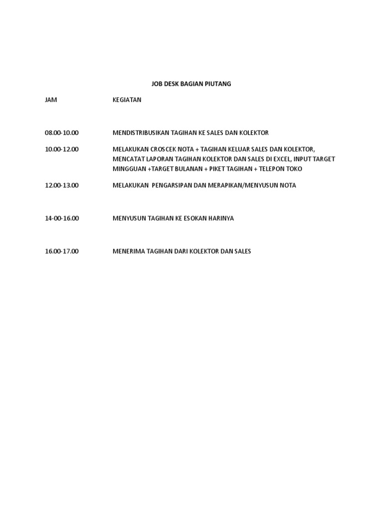 Job Desk Bagian Piutang | PDF