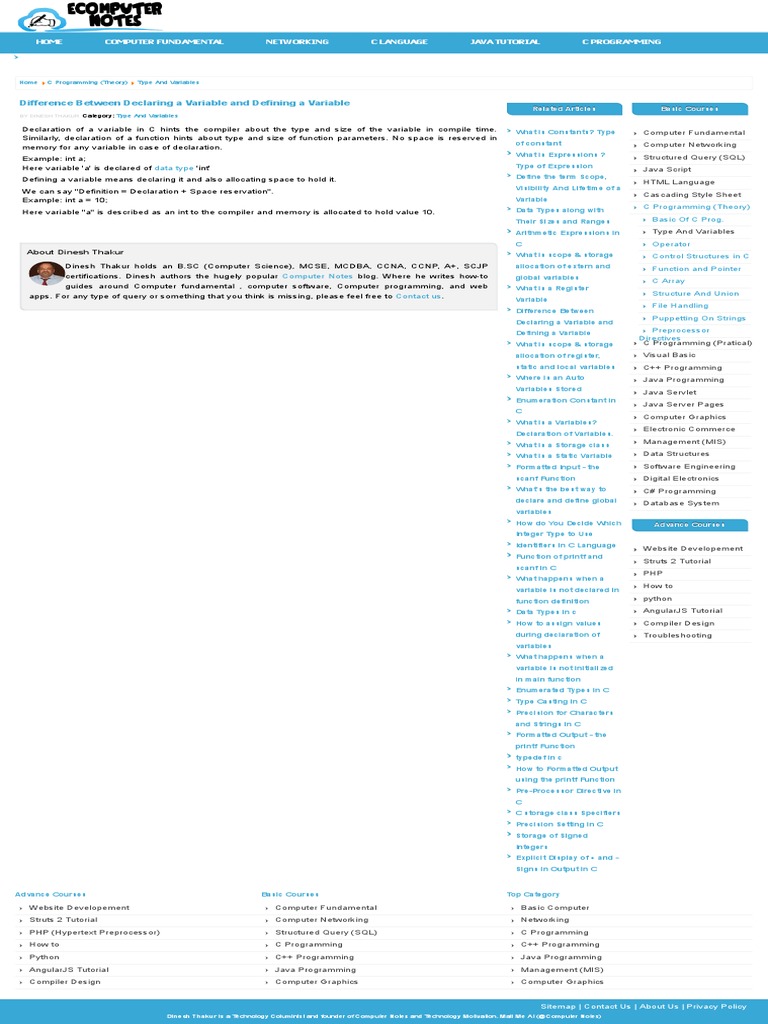Difference Between Declaring A Variable And Defining A Variable Pdf Pdf Variable Computer 4754