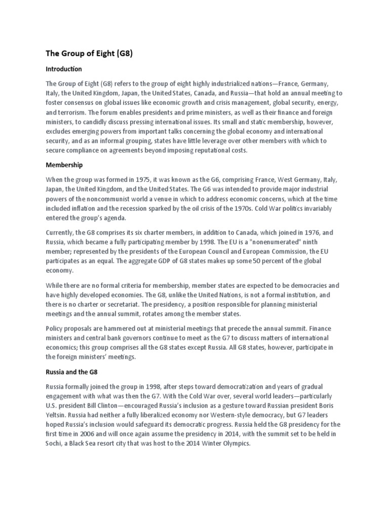 The Group of Eight | PDF | Foreign Policy | International Relations
