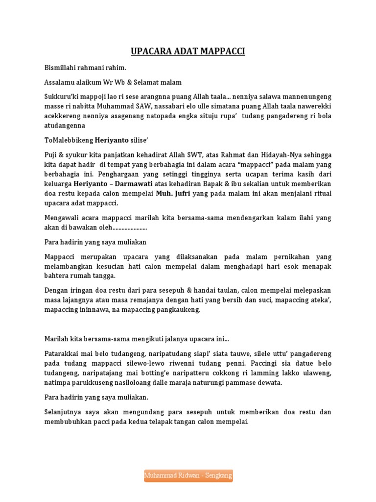 Prosesi Upacara Mappacci Adat Bugis | PDF