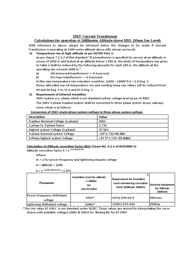 Altitude Correction for 25kV Transformers | PDF | Sea Level | Transformer