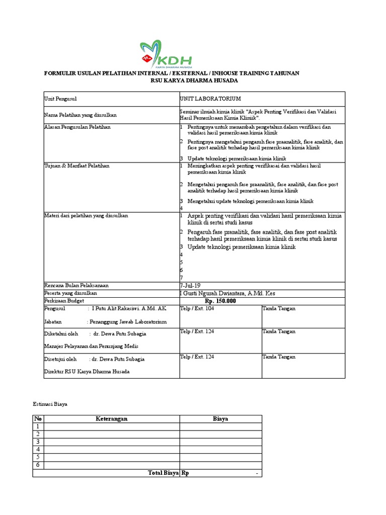 Form Usulan Pelatihan Tahunan 2019 New | PDF