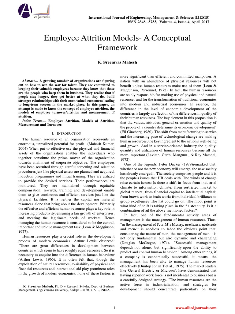 Employee Attrition Models - A Conceptual Framework | PDF | Turnover ...