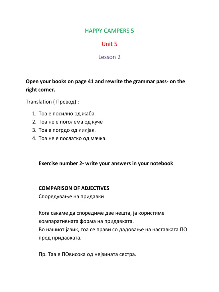 HAPPY CAMPERS 5-Unit 5 - Lesson 2 | PDF