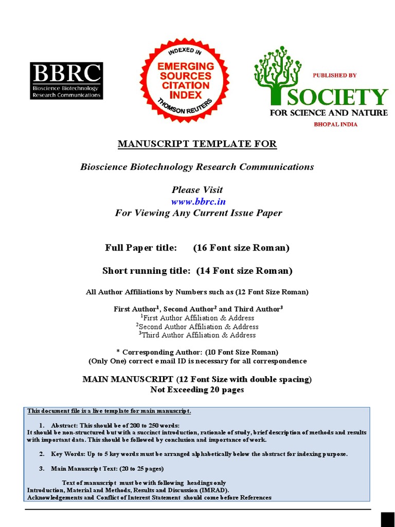 BBRC-Manuscript Format | PDF | Page Layout | Times New Roman