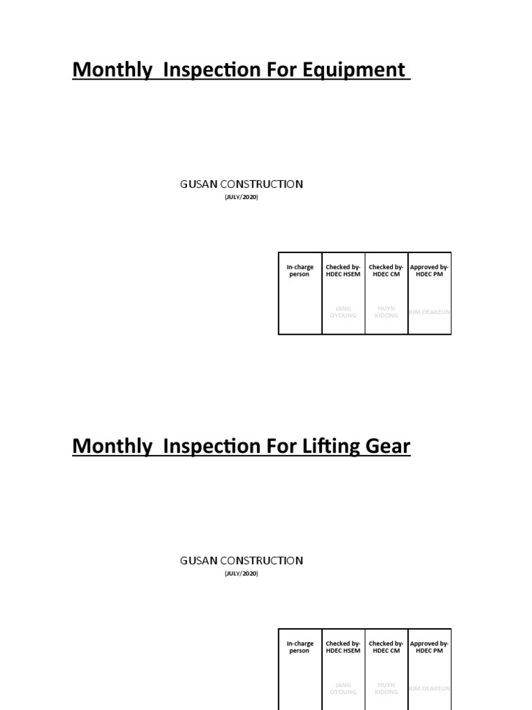Monthly Equipment Inspection | PDF