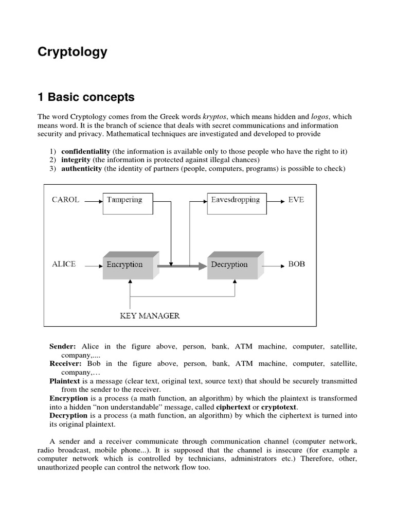 Cryptology: 1 Basic Concepts | PDF | Cryptography | Key (Cryptography)