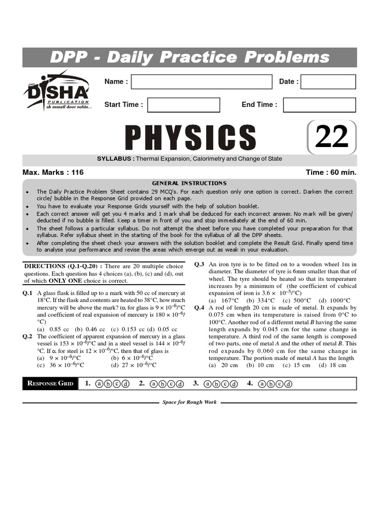 DPP - Daily Practice Problems: Name: Date | PDF | Thermal Expansion | Latent Heat