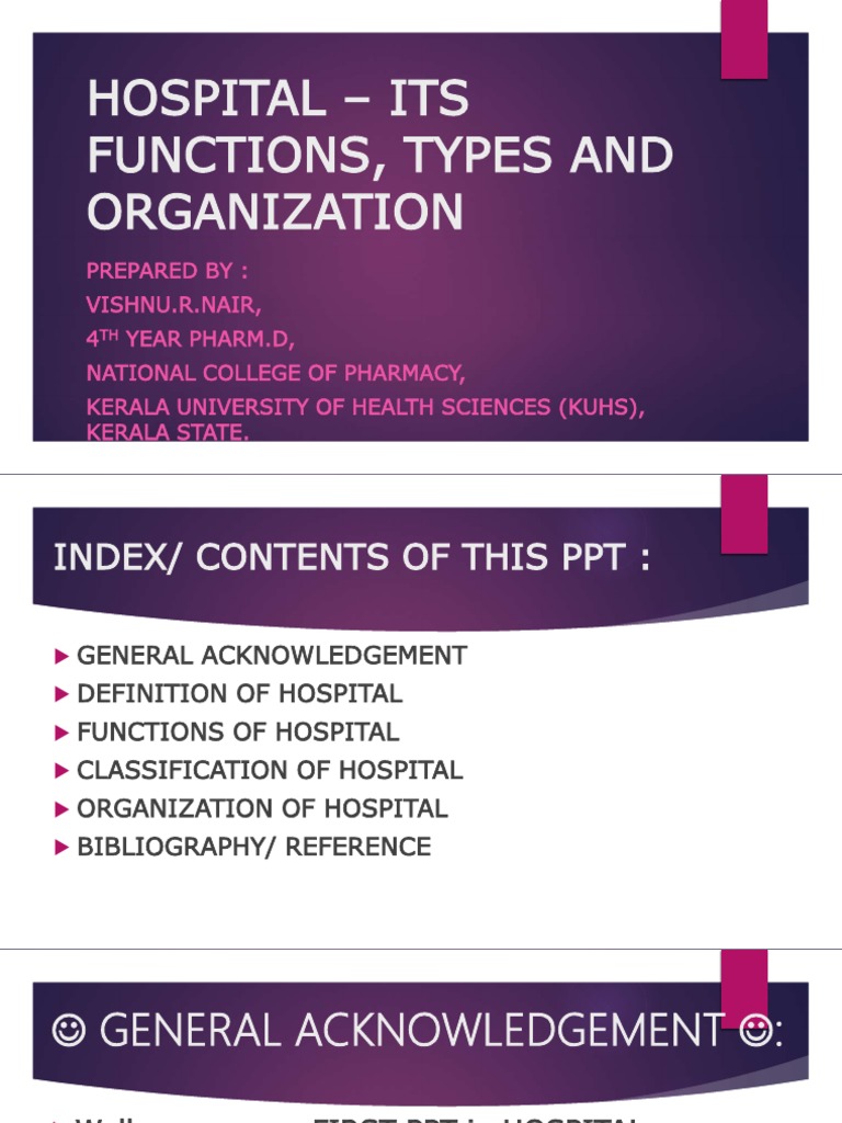 Hospital Functions and Classifications | PDF | Hospital | Pharmacy