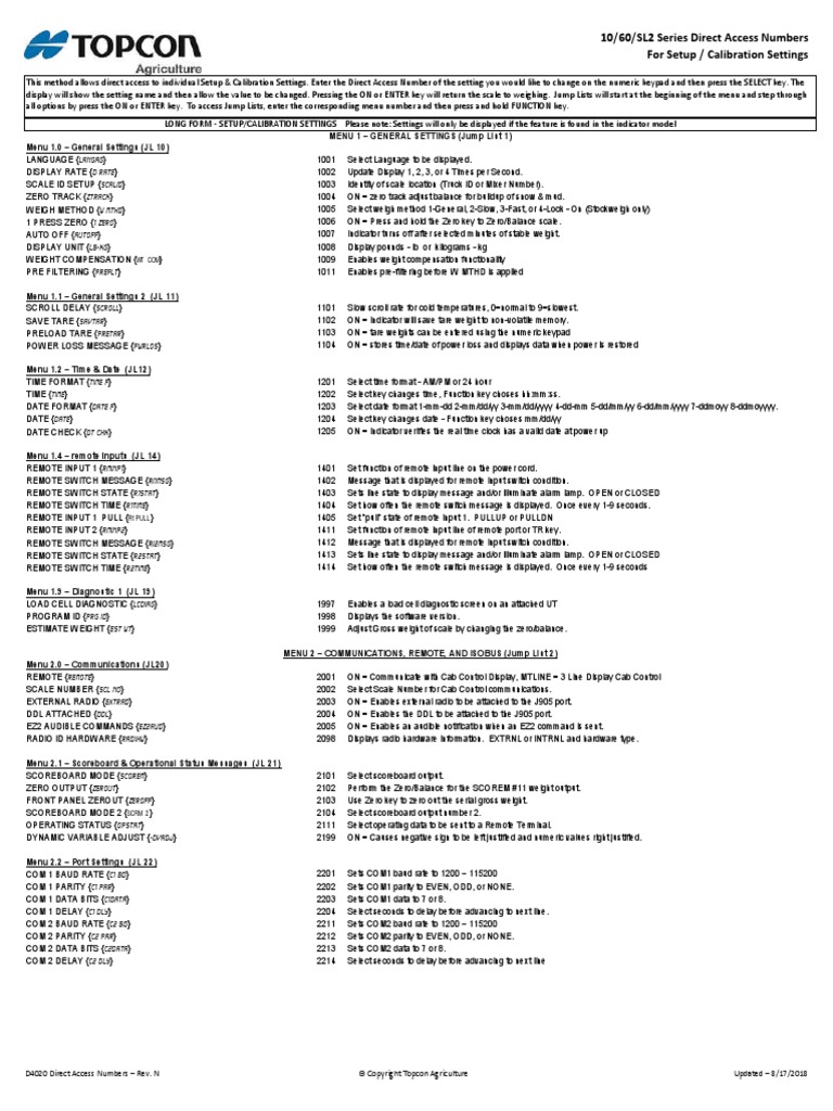 D4020 - Rev - N - 10-60-SL2 Series Direct Access Numbers | PDF | Weight ...