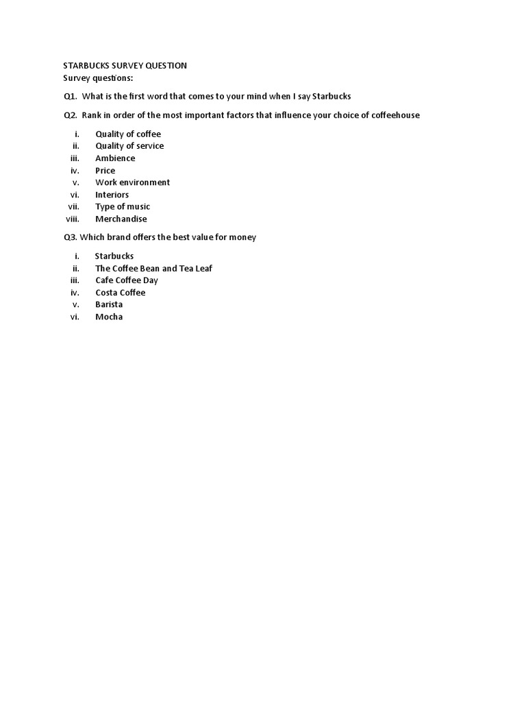 Starbucks Survey Question | PDF
