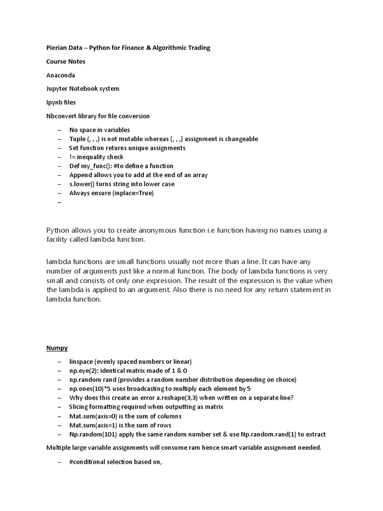 Pierian Data - Python For Finance & Algorithmic Trading Course Notes ...