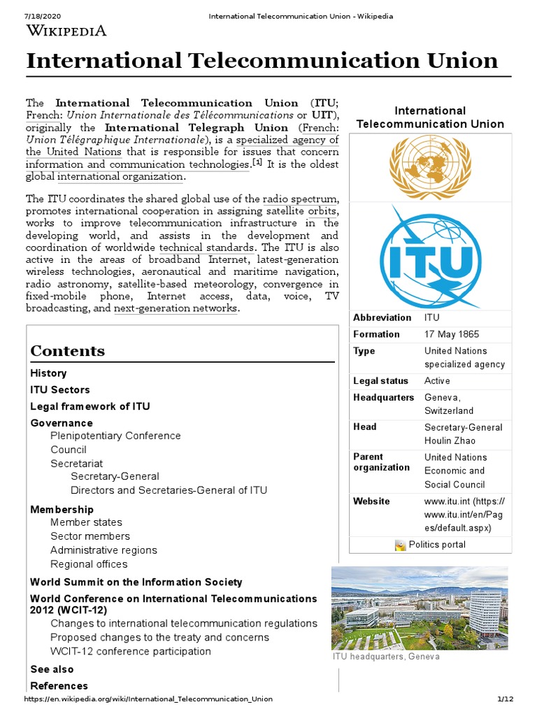 International Telecommunication Union | PDF | International ...