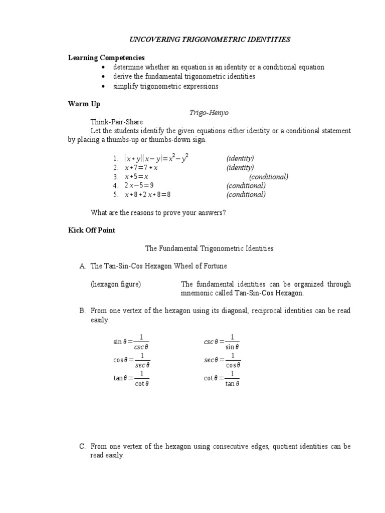 UNIT 3 Trigonometric Identities | PDF | Trigonometric Functions | Sine
