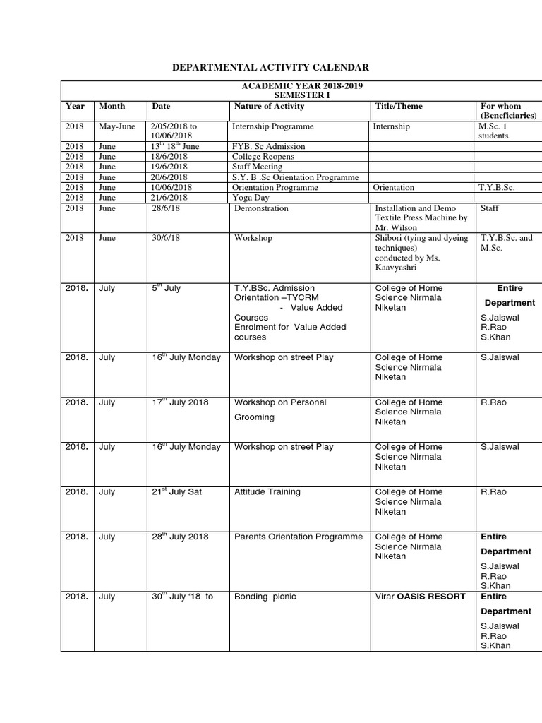Departmental Activity Calendar | PDF