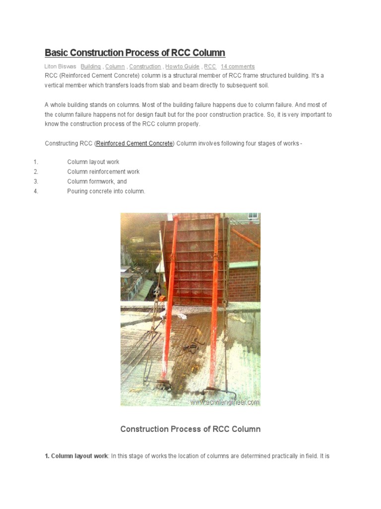 RCC Column Construction Process | PDF | Column | Composite Material