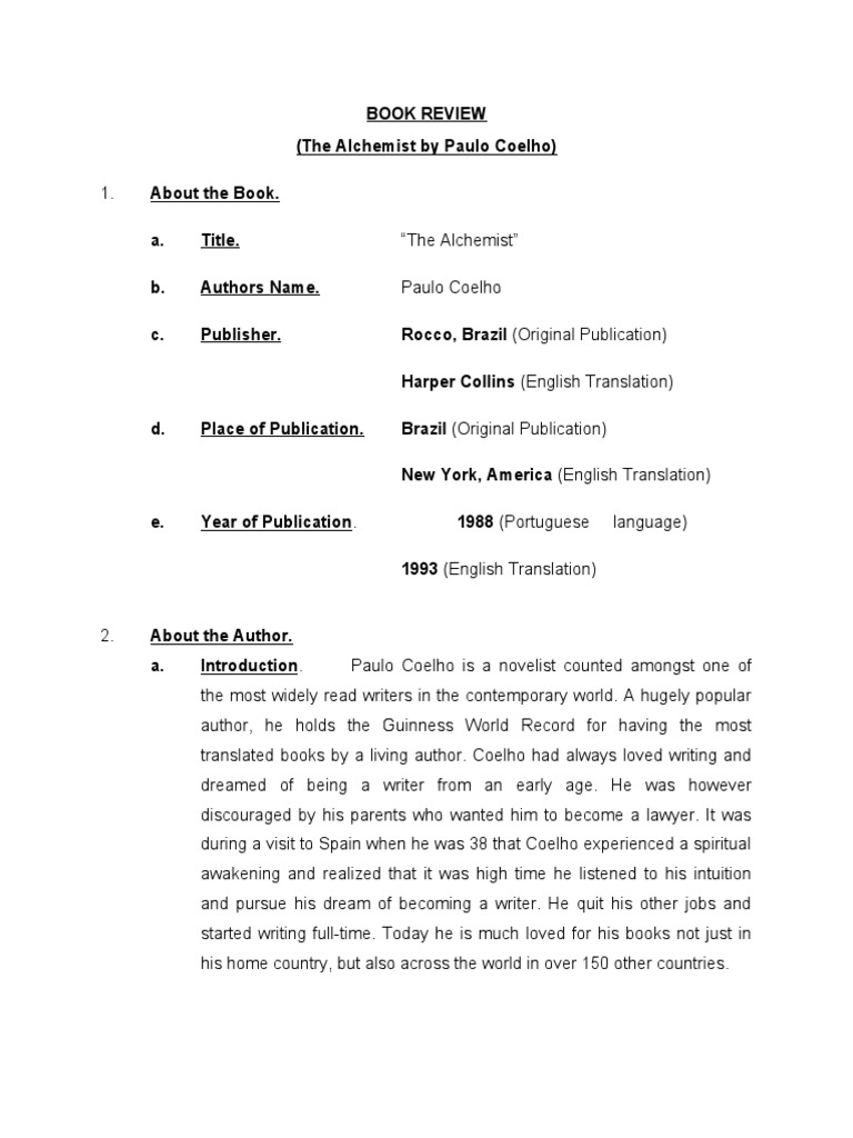 Book Review - The Alchemist | PDF