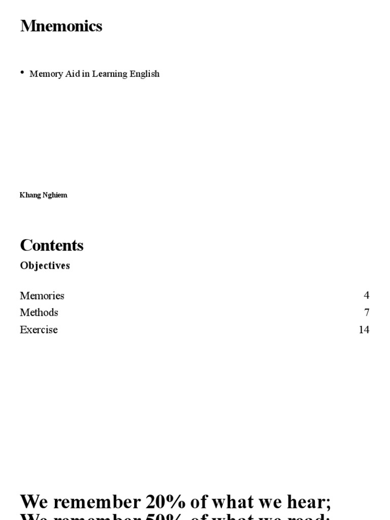 Mnemonics: Memory Aid in Learning English | PDF