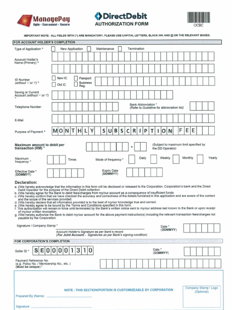 OCBC Direct Debit Form PDF | PDF
