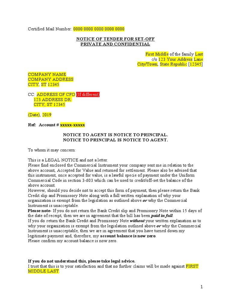 Notice of Tender | PDF | Promissory Note | Banks