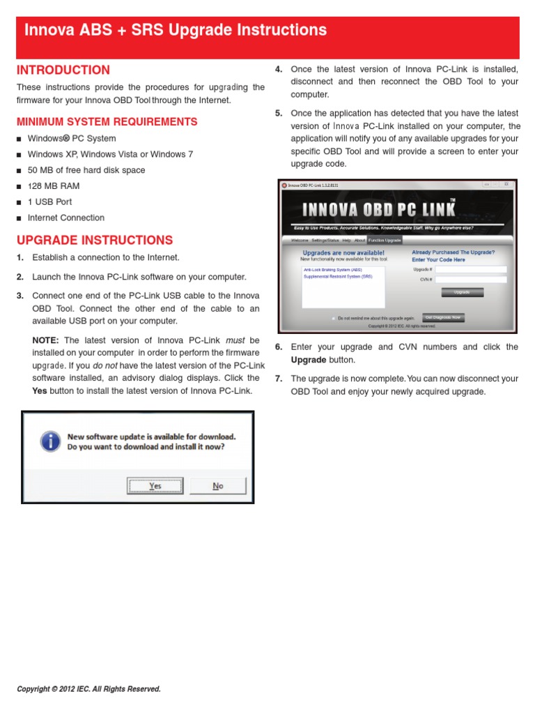 Innova ABS + SRS Upgrade Instructions: Minimum System Requirements ...