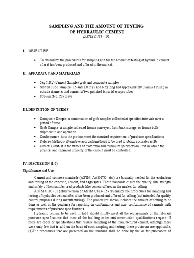 Astm C183 02 Compiled | PDF | Specification (Technical Standard) | Cement