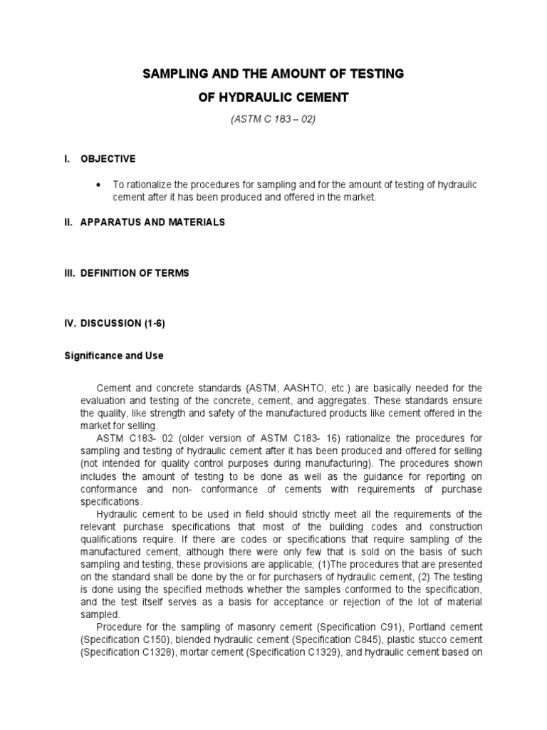 Astm C183 02 | PDF | Cement | Specification (Technical Standard)