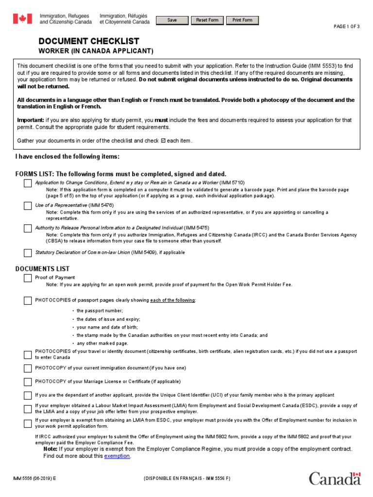 Document Checklist: Worker (In Canada Applicant) | PDF | Institutional ...