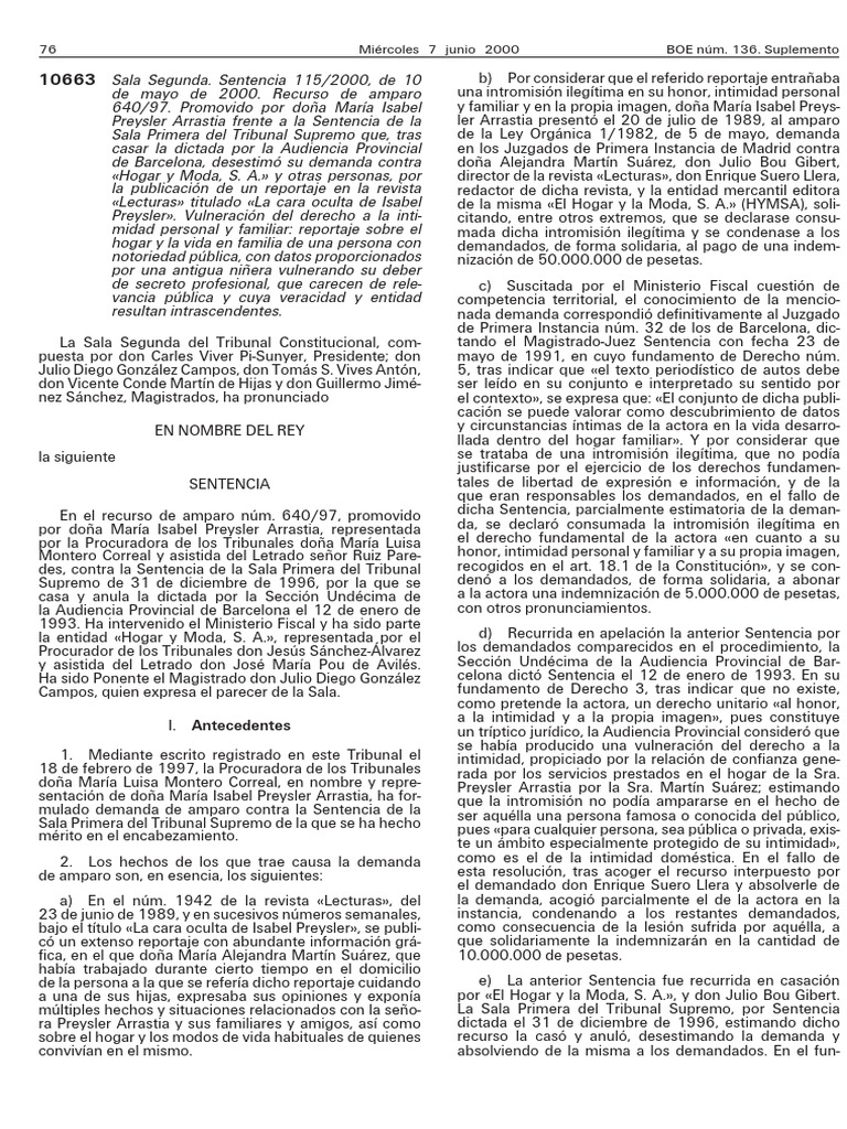 STC 115-2000 | PDF | Sentencia (ley) | Derecho Constitucional
